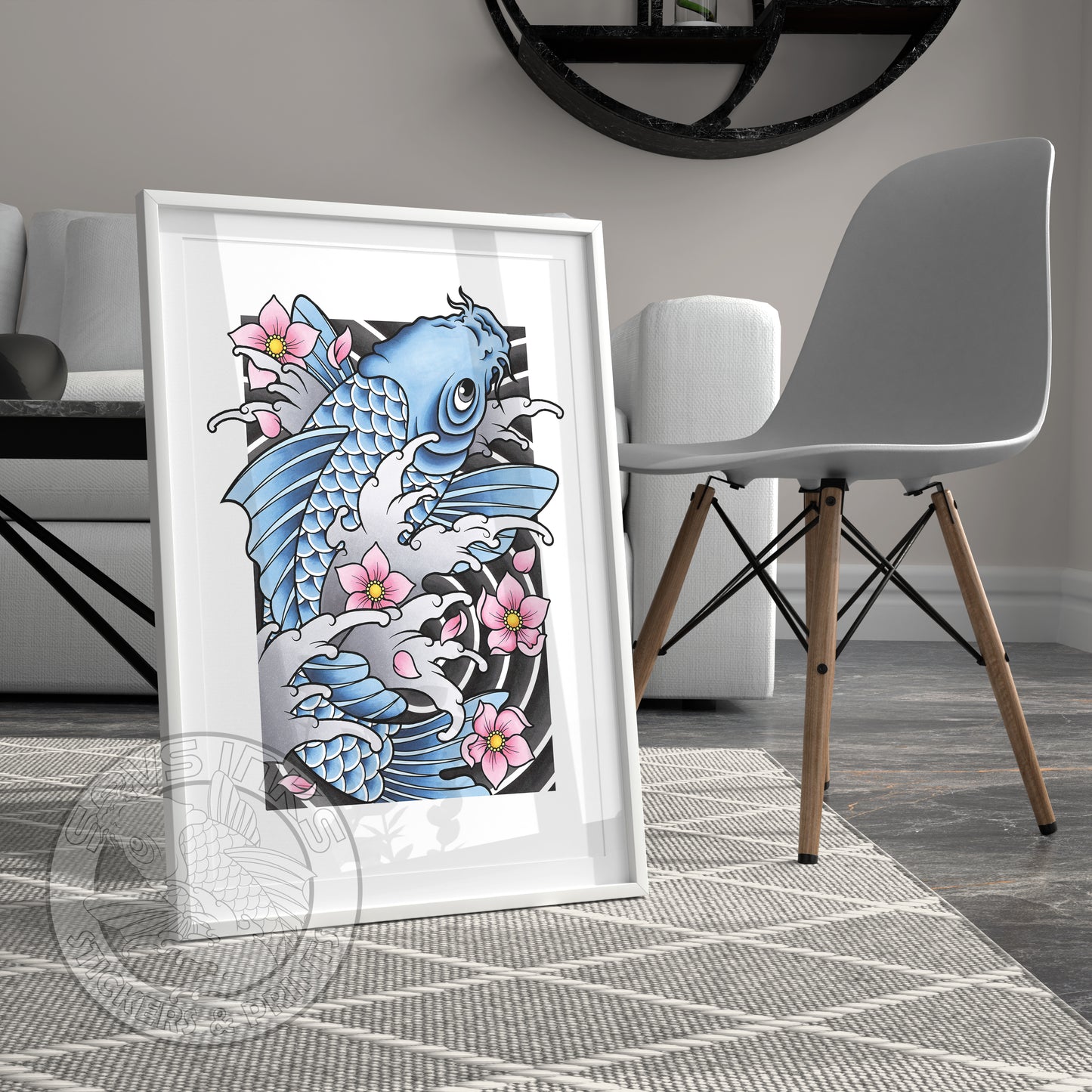 Blue Koi Fish and Cherry Blossom Traditional Irezumi Japanese Tattoo F ...